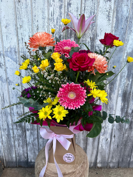 Medium Mod Vase Arrangement Bright - $120 – Dotty Daisy Flowers