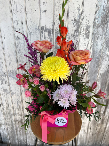 Mixed Box Arrangement Bright - $100 – Dotty Daisy Flowers